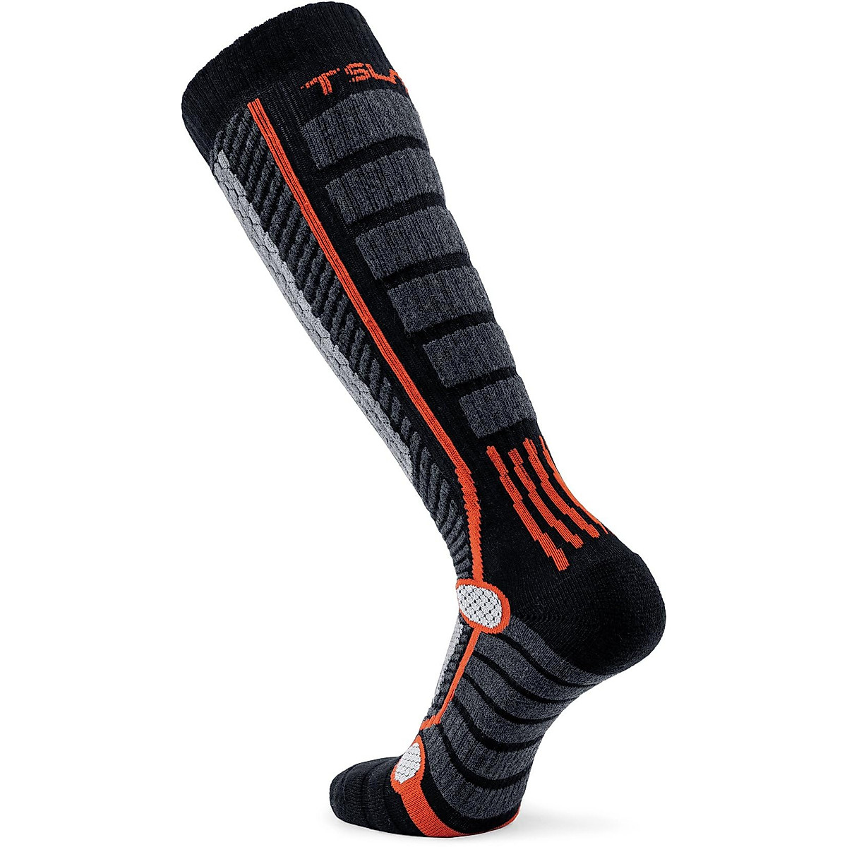 TSLA Men and Women Winter Ski Socks, Calf Compression Snowboard Socks, Warm Thermal Socks for Cold Weather, 2pairs Black/Black &amp; Orange, Medium