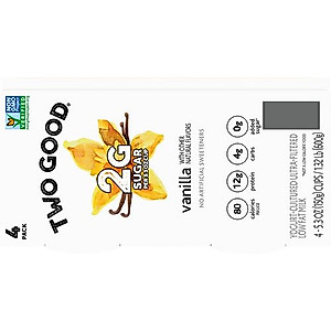 Two Good Low Fat Greek Yogurt, Vanilla, Lower Sugar, Gluten Free, With 2g of Sugar, 5.3 oz., 4 Pack