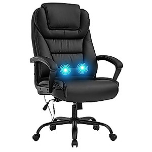 Big and Tall 500lbs Wide Seat Ergonomic Desk Chair with Lumbar Support Arms Headrest Massage Office Chair Rolling Swivel PU Leather Task Computer Chair for Adults,Black