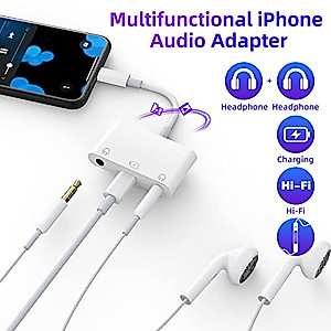 Steepower 3.5mm iPhone Headphone Splitterr,3 in 1 Dual 3.5mm Headphone Jack Adapter with Power Port,Compatible with iPhone 14/13/12/11/X/8/8plus/7/7plus/iPad-Support iOS 16