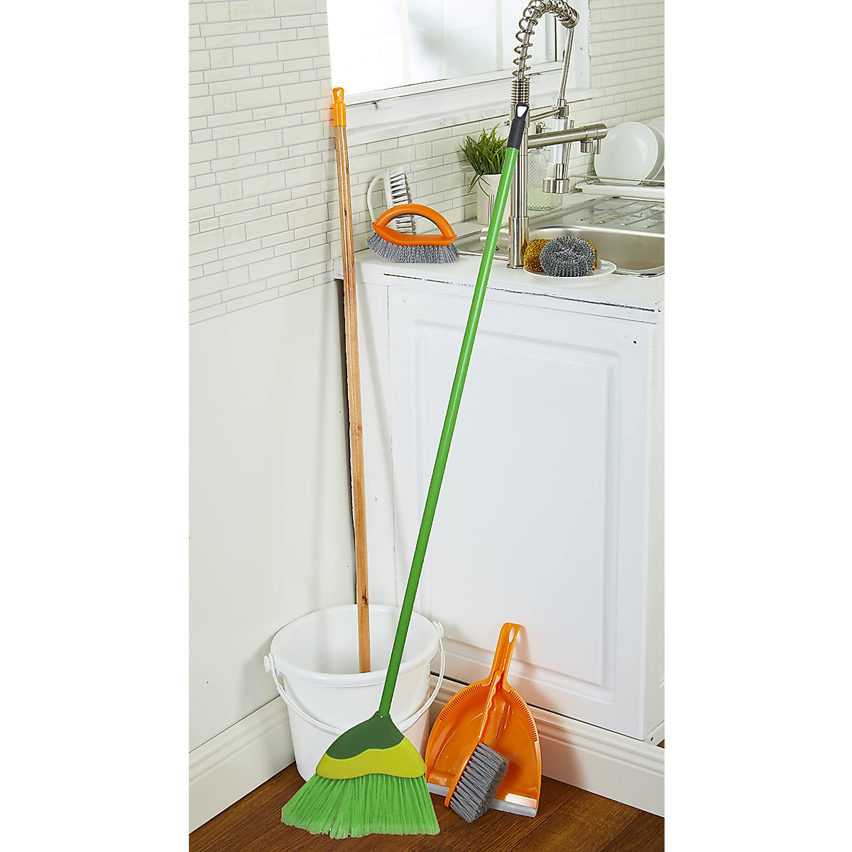 IMUSA USA (12 Pack) Green Angle Broom with Green Accents & Metal Handle