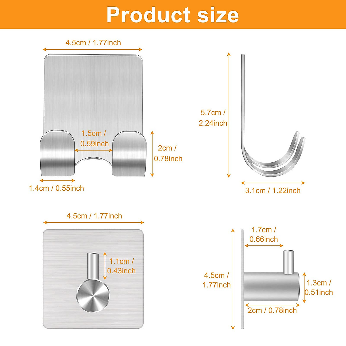 CGBE Razor Holder for Shower, 4 Packs Razor Holder and 4 Packs Shower Hooks, Self Adhesive Shaver Holder Hanger Hooks for Bathroom, Damage Free Wall Hooks for Razor Shaver Loofah Sponge