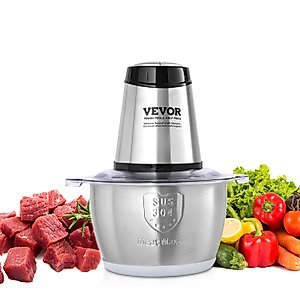 VEVOR Food Processor, Mini Electric Chopper 400W, 2 Speeds Electric Meat Grinder, Stainless Steel Meat Blender, for Baby Food, Meat, Onion, Vegetables, 8 Cup