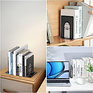 MaxGear Book Ends Heavy Duty Bookends, Universal Book Holder, Bookends for Shelves, Metal Bookend, Non-Skid Book End, Book Stopper for Books/Movies/CDs, 6.5 x 5 x 5.75, Black (3 Pairs/6 Pcs, Large)