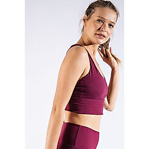 Hype Up Women's Strappy Crisscross Back Medium Support Sports Bra with Removable Cups (S-3X) Burgundy