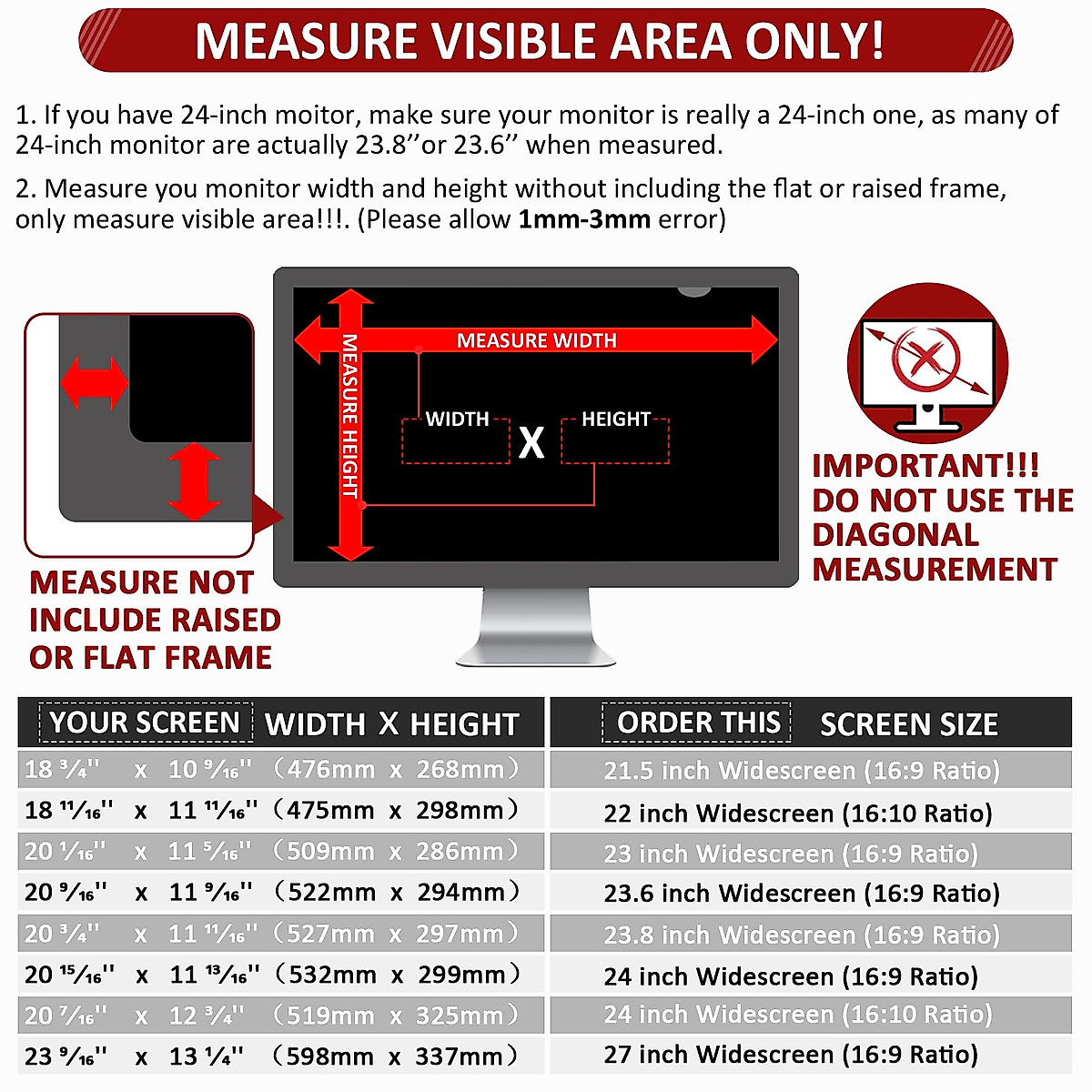 Skylarking 24 inches Computer Privacy Screen Filter, Anti-Spy Anti-Glare Screen Protector Film Compatible 24" Widescreen Computer Monitor with Aspect Ratio 16:9 (WxH:531mm x 298mm)