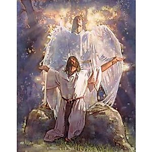 F-CANLAN Round Full Drill Diamond Painting Kit, 5D DIY Jesus Comes Paint with Diamonds Angel Jesus Diamond Dots Arts Crafts Set for Adult Beginner God Jesus Diamond Painting Room Decor (12X16 inches)