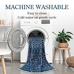 Lahome Moroccan Indoor Rugs for Entryway - 2x3 Area Rug Non-Slip Backing Washable Inside Door Mats Low-Profile Throw Soft Rugs for Bathroom, Geometric Print Distressed Blue Rug for Kitchen Bedside