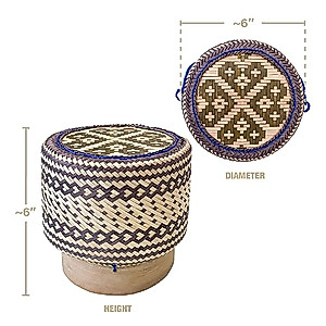 PANWA Handmade 100% Eco-Friendly Thai Bamboo Sticky Rice Serving Basket - Riceberry Toned Wickerwork with Vegetable Based Dye - Food Safe- Family Size