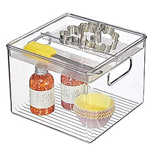 iDesign InterDesign Kitchen Bin with Removable Divided Tray for Food Storage-Clear Fridge Binz 2 Piece, 8 x 8 x 6, Small