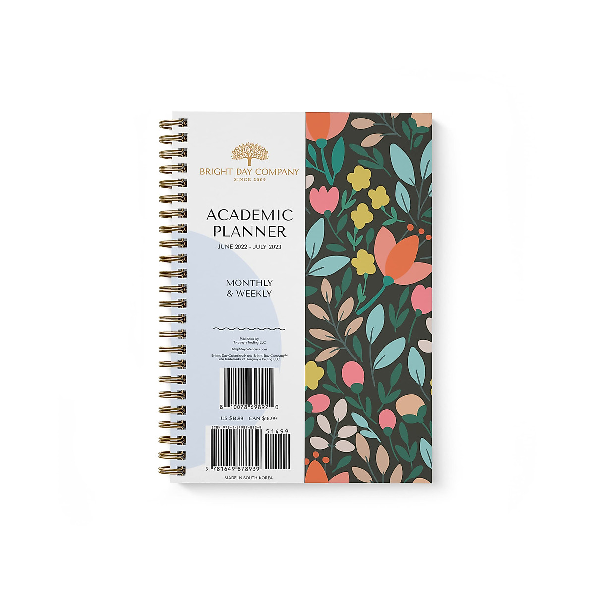 Academic Planner Yearly Monthly Weekly Daily Large Calendar Organizer by Bright Day Spiral Bound Dated Agenda Flexible Cover Notebook, June 2022 - July 2023, 8.25 x 6.25, Black Floral