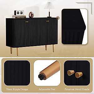 HLR Sideboard Buffet Cabinet, 48" Modern Accent Cabinet with 4 Door and Removable Shelves, Credenza Entryway Cabinet with Storage for Living Room, Dinning Room, Black