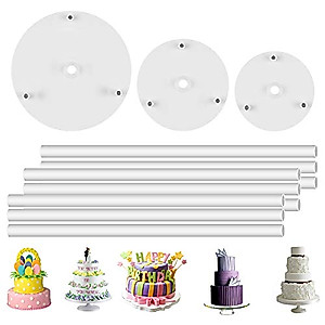 DOERDO 3 Tier Cake Separator Plates and 9 Pieces Plastic Cake Dowel Rods Set, for Tiered Cake Construction and Stacking(12cm,16cm,18cm)