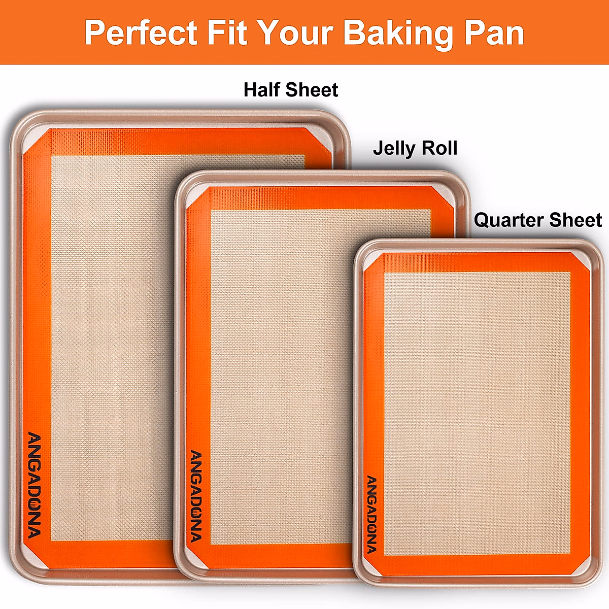 Silicone Baking Mat Sheets Set, Easy Clean &Non-Stick Food Grade Reusable Baking Mat, 1 Half Sheet+ 1 Jelly roll+1 Quarter sheet Baking Mats for Oven, Make Macarons, Cookies, Pizza, Bread and Pastry