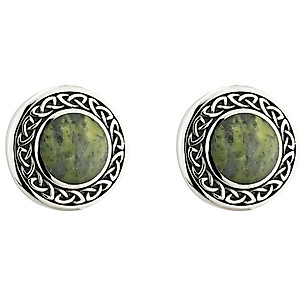 Biddy Murphy, Irish Connemara Marble Round Stud Earrings Sterling Silver for Women, Traditional Woven Celtic Knot, Made in Ireland by Artisan Jewelers