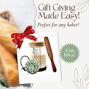 Sourdough Starter Kit - Sourdough Kit Includes Wooden Spurtle, Glass Jar w/ Bamboo Lid, Cloth & More - Non-Slip Silicone Base Sourdough Bread Baking Supplies - Bread Making Kit for Beginners & Pros