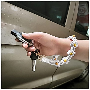Poagoep Macrame Keychain Handmade Wristlet Keychain Wrist Lanyard for Keys Cute flower keychain Key Chain for Women(1)