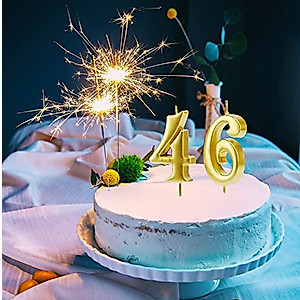 MMJJ Gold 46th Birthday Candles, Number 46 Cake Topper for Birthday Decorations