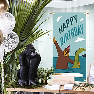 Bigfoot Loch Ness Monster Theme Happy Birthday Party, Baby Shower Party, or Monster Theme Party Photo Booth Props Photography Backdrop Banner Decoration 35.43x72.83in-BECKTEN