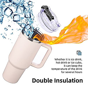 DREAMING MY DREAM 40oz Tumbler with Handle, H2.0 Tumbler Reusable Vacuum, Insulated Tumbler With Lid and Straws, Insulated Cup, Leak Resistant Lid (Rose Quartz)