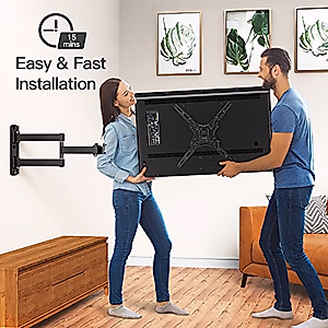 Full Motion TV Wall Mount Brackets for Most 26-55 Inch LED LCD Flat Curved Screen Monitors TVs, Single Articulating Arm TV Mount Swivel Tilt Extension, Max VESA 400X400mm Up to 88lbs by Pipishell