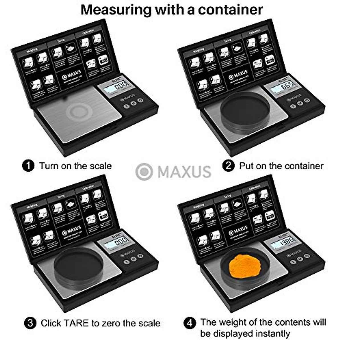 MAXUS Precision Pocket Scale 200g x 0.01g, Elite Digital Gram Scale Small Scale Mini Food Scale Jewelry Scale Ounces/ Grains Scale, Easy to Carry, Great for Travel ,Backlit LCD, Stainless Steel
