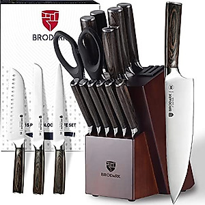 BRODARK Kitchen Knife Set with Block, Upgraded NSF (Food Safe) 15 PCS German Stainless Steel Professional Chef Knife Set with Knife Sharpener, Ultra Sharp Full Tang Knife Block Set, Best Gift