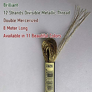 8 Meters 12 Strands Metallic Embroidery Floss Cross Stitch Needlework Thread, Metallic White, 10 Skeins
