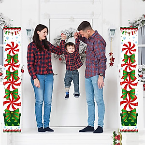 Christmas Porch Sign Banner Candy Xmas Hanging Decorations Christmas Hanging Banners Sign New Year Holiday Outdoor Indoor Christmas Decorations for Home Wall Candyland Themed Party, Red White Green