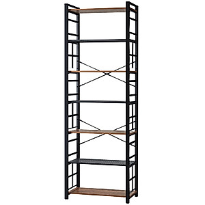 HOMBAZAAR 7 Tier Bookshelf,84 inch Tall Industrial Bookcase with Metal Frame and Open Shelves,Rustic Heavy Duty 7 Shelf Bookcase, Office Book Shelves for Living Room and Bedroom,Brown