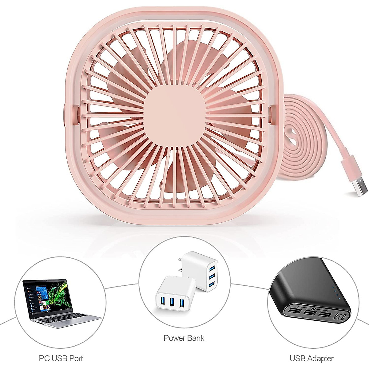 MISSUE USB Desk Fan, Small Personal Table Fan with 3 Speeds, Mini Portable USB Powered Cooling Fan for Home, Office, Indoor and Outdoor