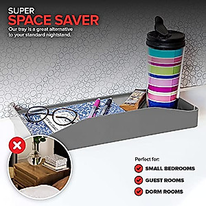 Modern Innovations Bedside Shelf for Bed, College Dorm Room, Bunk Bed Shelf for Top Bunk, Clip On Nightstand Tray with Cord and Cup Holder, Bunkbed Caddy for Table Storage (Dark Gray)