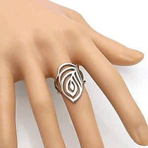 Jude Jewelers Stainless Steel Leaf Flower Style Chunky Curb Wedding Promise Statement Wrap Style Ring (Silver, 9)