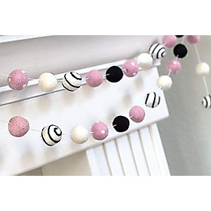 Pink Black White Felt Ball Swirl and Dot Garland- Children Home Decor, Valentine's Holiday- 1" (2.5 cm) Wool Felt Balls