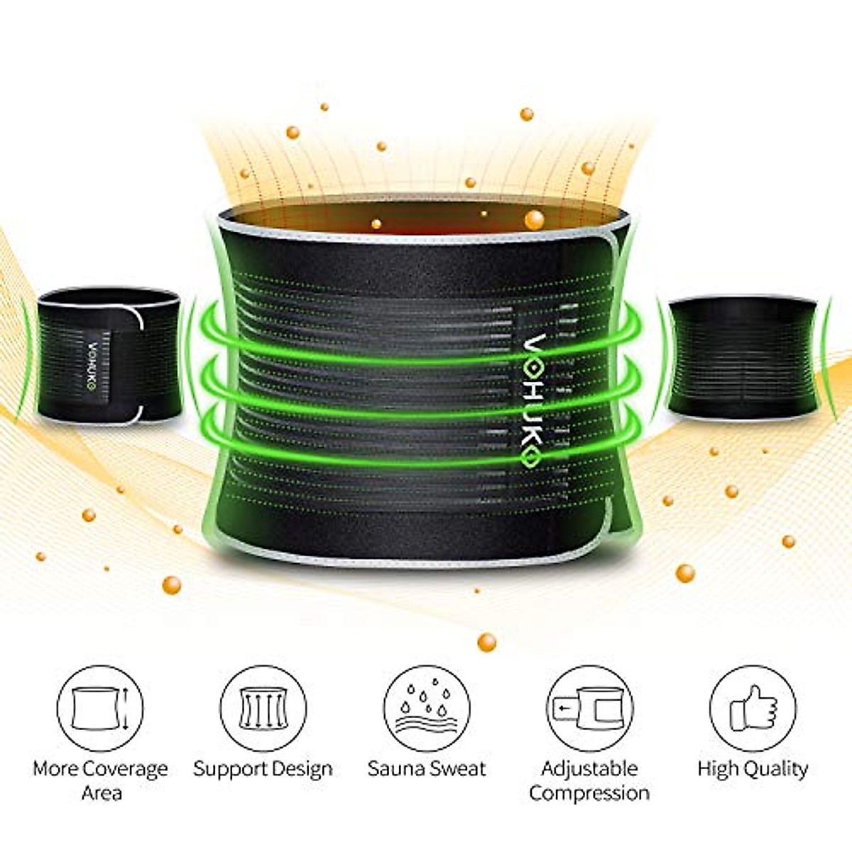 VOHUKO Waist Trimmer for Men, Widening Waist Trainer Ab Belt Sweat Wrap for Stomach and Back Lumbar Support Black