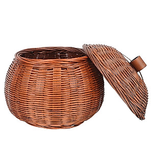 Cabilock Wicker Woven Basket Mini Rattan Storage Basket Pumpkin Shaped Round Rattan Boxes with Lid Hand- Woven Organizer Bin Pot Container for Snacks Gobang Chess Egg Fruit