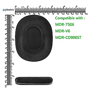 Geekria Comfort Velour Replacement Ear Pads for Sony MDR-7506, MDR-V6, MDR-CD900ST Headphones Ear Cushions, Headset Earpads, Ear Cups Cover Repair Parts (Black)