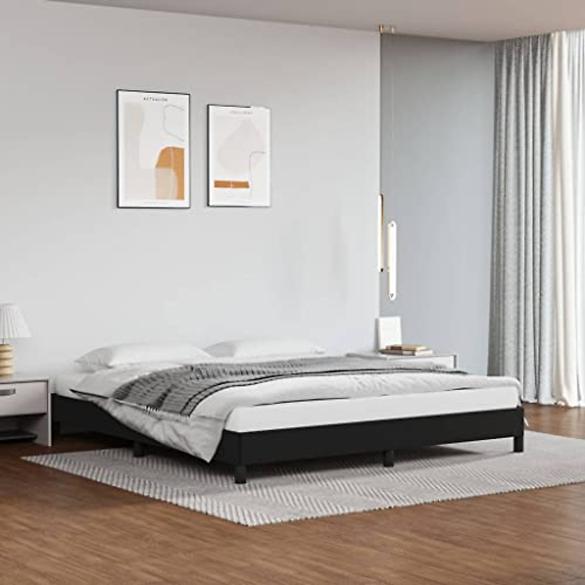 vidaXL Bed Frame Home Indoor Bed Accessory Bedroom Upholstered Wooden Double Bed Base Frame Furniture White 53.9"x74.8" Full Faux Leather