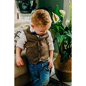 Born to Love Vest for Baby Toddler Kids Ring Bearer Pageboy Wedding Formal Herringbone Outfit Tan and Brown, 12 Years