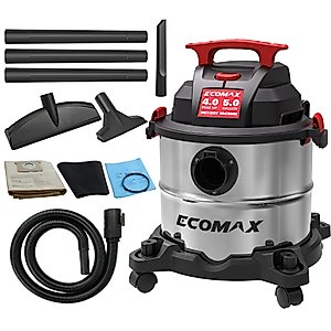 ECOMAX Wet Dry Vac 5 Gallon, 4 Peak HP, Portable Stainless Steel Shop Vacuum Wet/Dry with Powerful Suction-85 CFM, 3-in-1 Wet/Dry/Blow, Shop Vacuum for Home, Workshop, Jobsite, EM18115