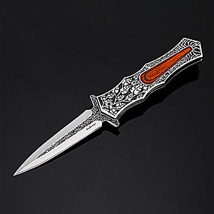 AuRiver Folding Knife, Stainless Steel Pocket Knife with Retro Emboss Patterns and Pocket Clip on Handles, Folding Knives for Camping, Fishing or Favorites