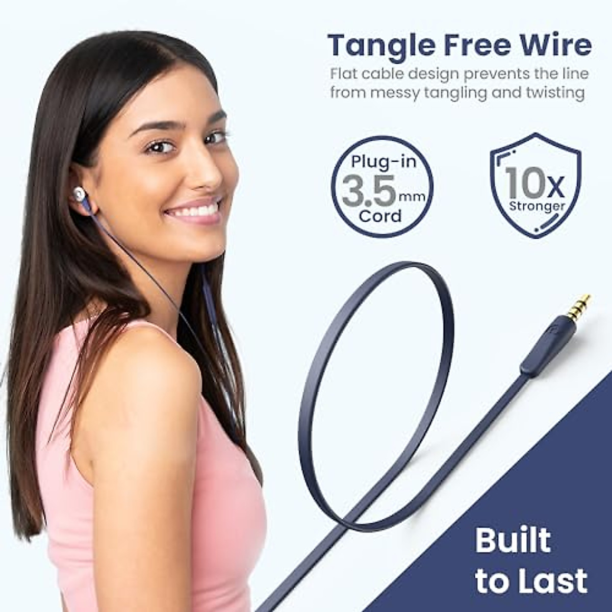 MuveAcoustics Drive Premium Headphones Wired Earbuds with Microphone, Best for Computer Gaming Android Phones Corded Earphones with mic, Airplane Travel Case Ear Buds Plug in 3.5mm cord, Flagship Blue