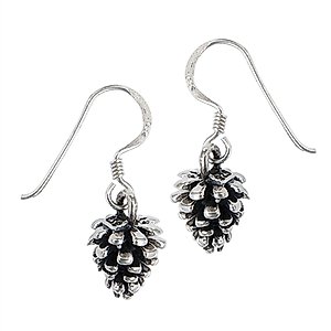 Wilderness Pine Cone Outdoors .925 Sterling Silver Camping Dangle Tree Earrings