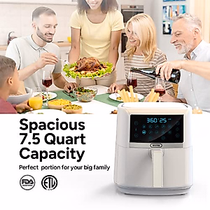 Air Fryer White, WETIE 7.5 Quart Air Fryer Oven Oilless Cooker, 1700W Hot Air Fryers with Digital LED Touch Screen, 10 Preset Cookings, Non-stick Basket, Suitable for Large Families, Recipe Included, White