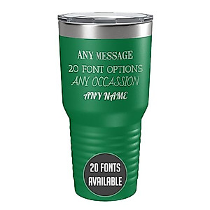 Personalized 30oz (17 Colors) Powder Coated Insulated Stainless Steel Tumbler with Lid, Custom Etched, Customized Text Message Name, Engraved Gift Idea Women Men Him Her, Your Text Here (Green)