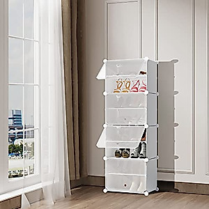UNZIPE Shoe Rack Cabinet, 8-Tier Shoe Storage Organizer with Doors for Entryway, 16 Pair Plastic Shoe Shelves with Covered DIY Freestanding Shoe Tower for Closet Bedroom Hallway Mudroom Garage, White