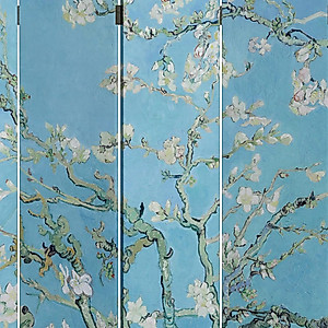 ARSTRIA 5-Panel Folding Room Divider Privacy Screen Van Gogh's Almond Blossoms Painting Canvas Foldable Portable Room Separating Divider Room Partition Freestanding Home Decor 71'' High