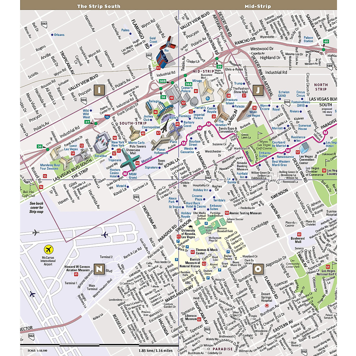 StreetSmart Las Vegas by VanDam –– Laminated pocket size City Street & Casino Map to Las Vegas complete with all attractions, sights, museums, resorts, casinos, hotels and shopping