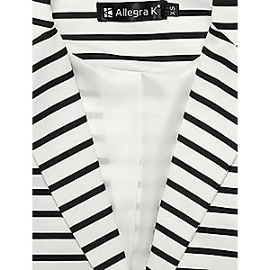 Allegra K Women's Notched Lapel Pocket Button Closure Striped Blazer Small White