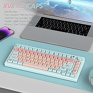 XVX PBT Keycaps Pink Cute Keycaps, 5-Side Dye-Sublimation Custom Keycaps Cherry Profile 144 Keys Keycaps Set for 61/64/68/84/87/100/104/108 Cherry MX Mechanical Keyboard